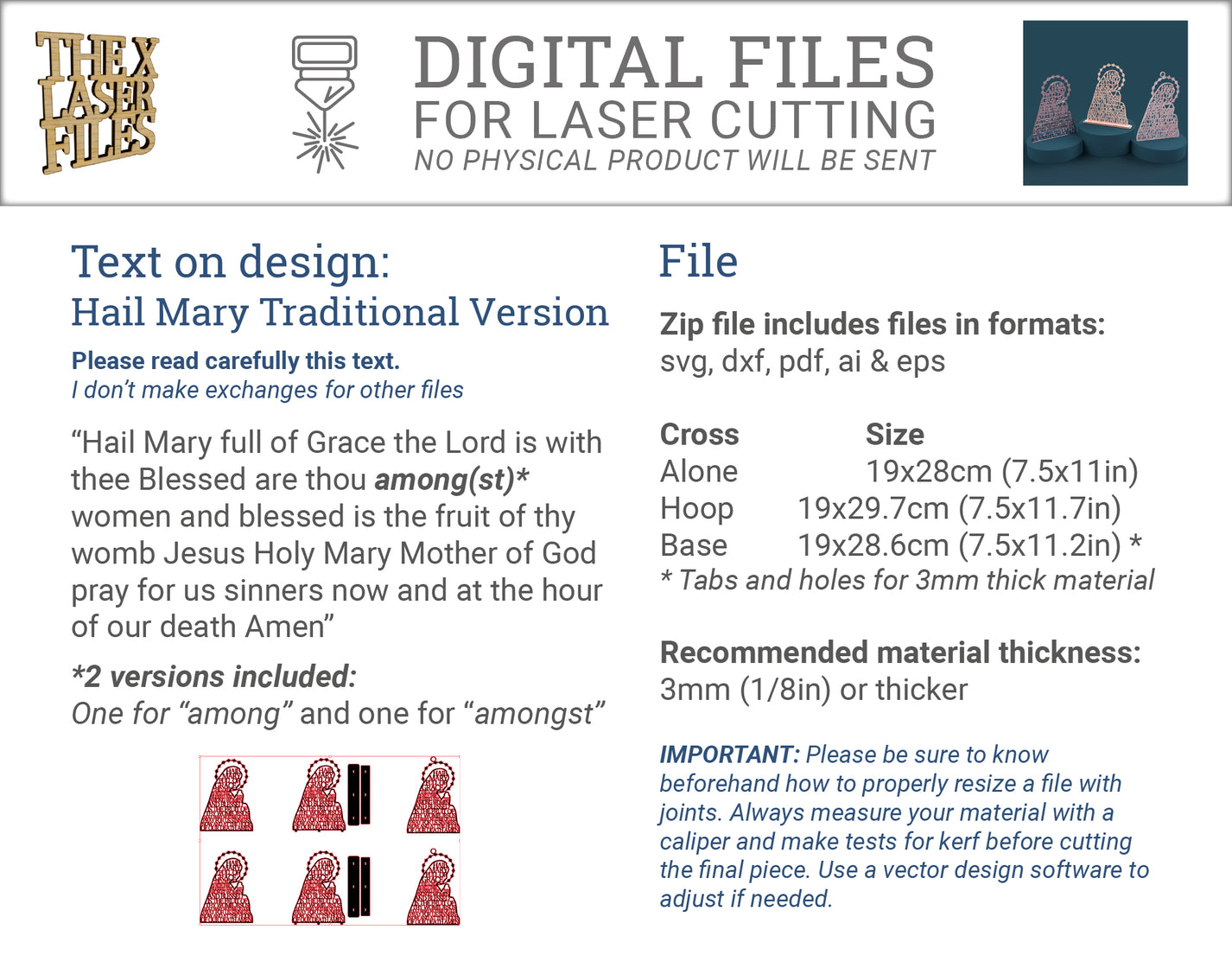 Hail Mary Virgin Traditional Version - Laser Cut File | svg dxf eps pdf ...